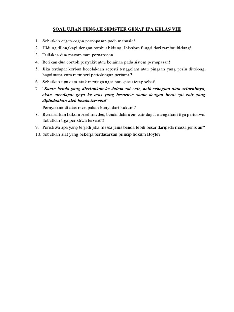 Soal Mid SMRT Genap Ipa Kelas Viii | PDF | Sains & Matematika