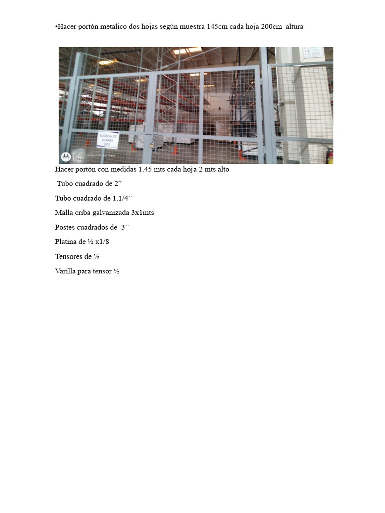 Portón metálico de dos hojas 145x200 cm | PDF | Ciencias sociales ...