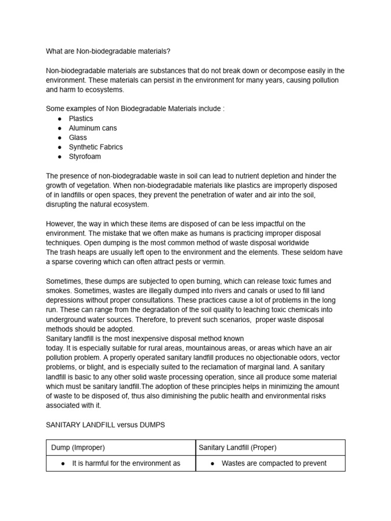 Non biodegradable materials | PDF | Landfill | Biodegradation Non biodegradable materials | PDF | Landfill | Biodegradation