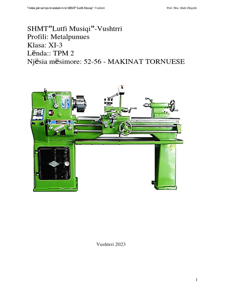 Makinat Tornuese-Klasifikimi Dhe Karakteristikat | PDF