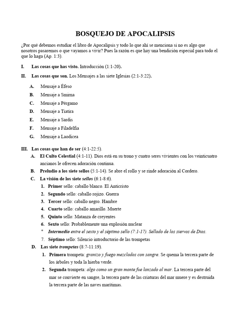 Bosquejo de Apocalipsis | PDF | Libro de revelación | Contenido bíblico