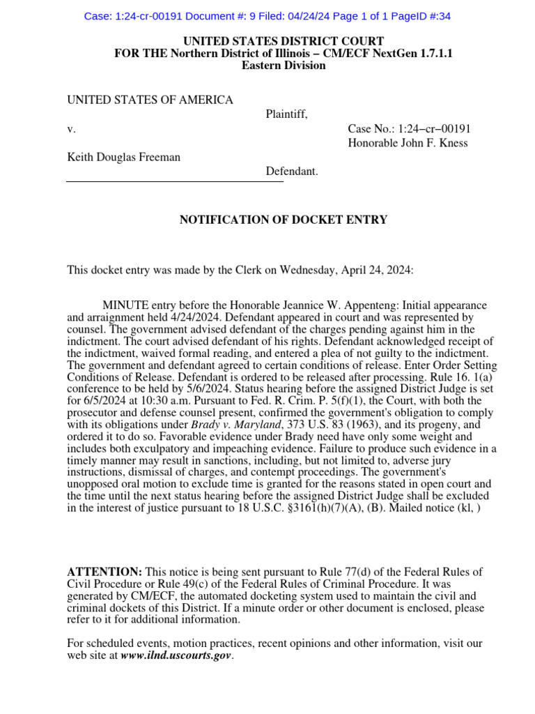 U.S. v. Keith Douglas Freeman - Docket Entry For 4-24-2024 | PDF | Plea ...