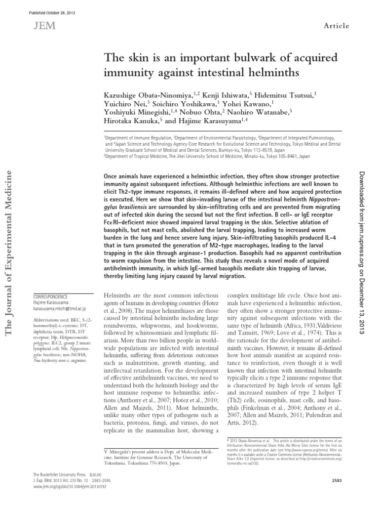 Skin Immunity in Helminth Infections | PDF | Immune System | Biology