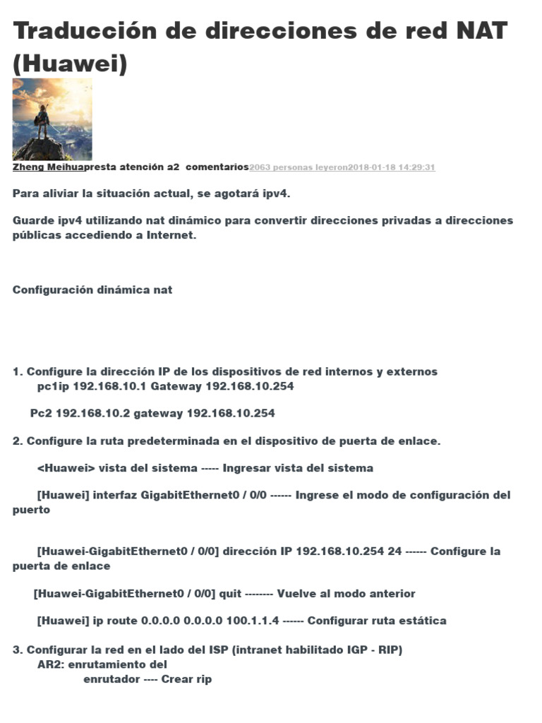 NAT Dinamico Huawei Español Chino | PDF | Dirección IP | Enrutador (Computación)