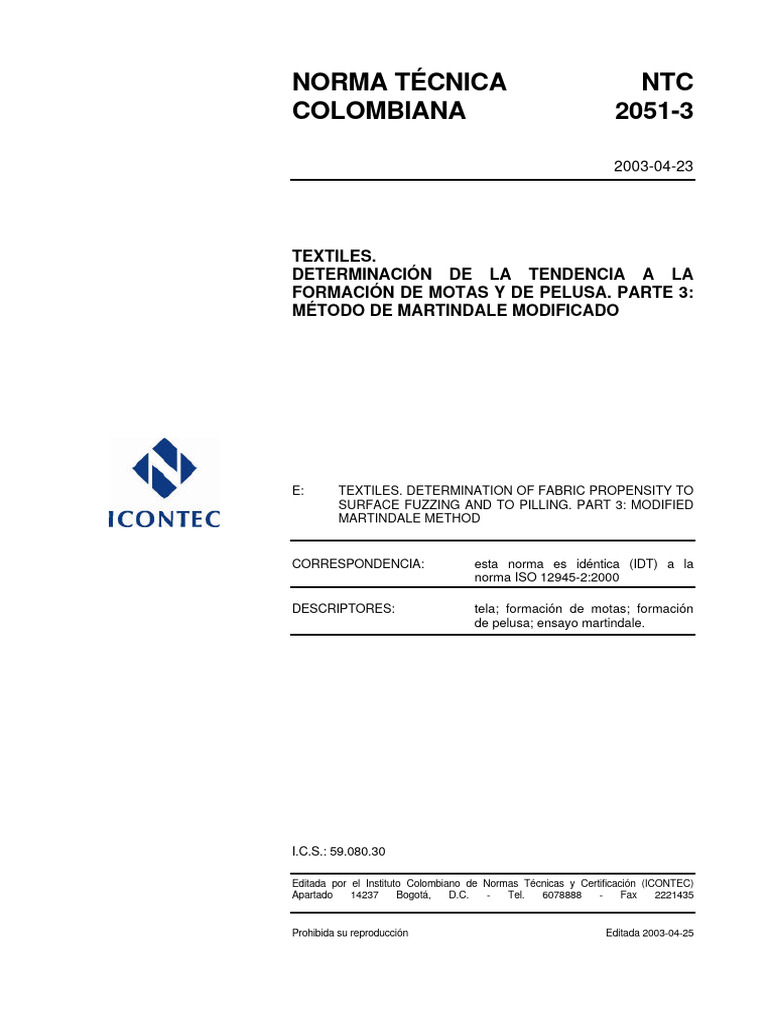NTC2051-3 Textiles. Determinacion de La Tendencia A La Formacion de ...