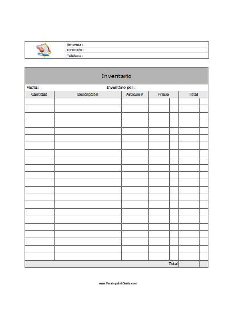 Formato de Inventario - ParaImprimirGratis - Com | PDF