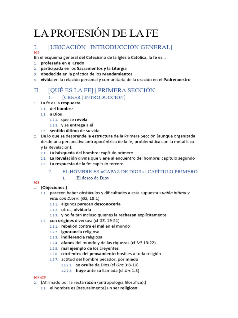 01_2023_La_profesión_de_la_fe_Primera_Parte_Esquema_completo | PDF | Dios | Tomás de Aquino