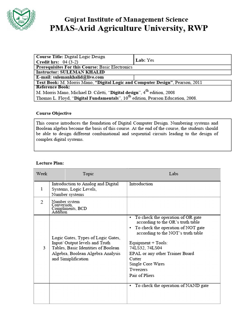 Outline Digital Logic Design CSC - 111 | PDF | Logic Gate | Computer ... Outline Digital Logic Design CSC - 111 | PDF | Logic Gate | Computer ...