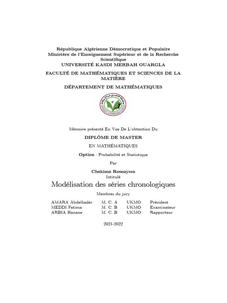 Chekima Romayssa | PDF | Processus stationnaire | Séries chronologiques