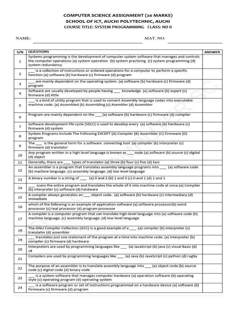 System Programming Assignment Questions | PDF | Computer Program | Programming