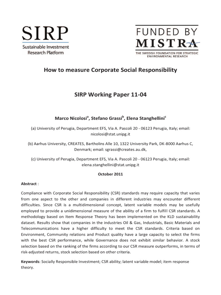 How to measure Corporate Social Responsibility WP 11-4 | PDF ... How to measure Corporate Social Responsibility WP 11-4 | PDF ...