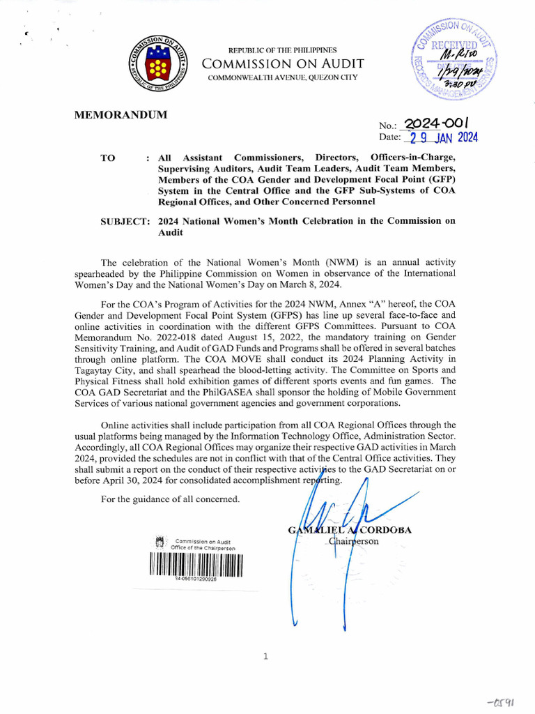 COA Memorandum No. 2024-001.NWM 2024 | PDF | Government COA Memorandum No. 2024-001.NWM 2024 | PDF | Government