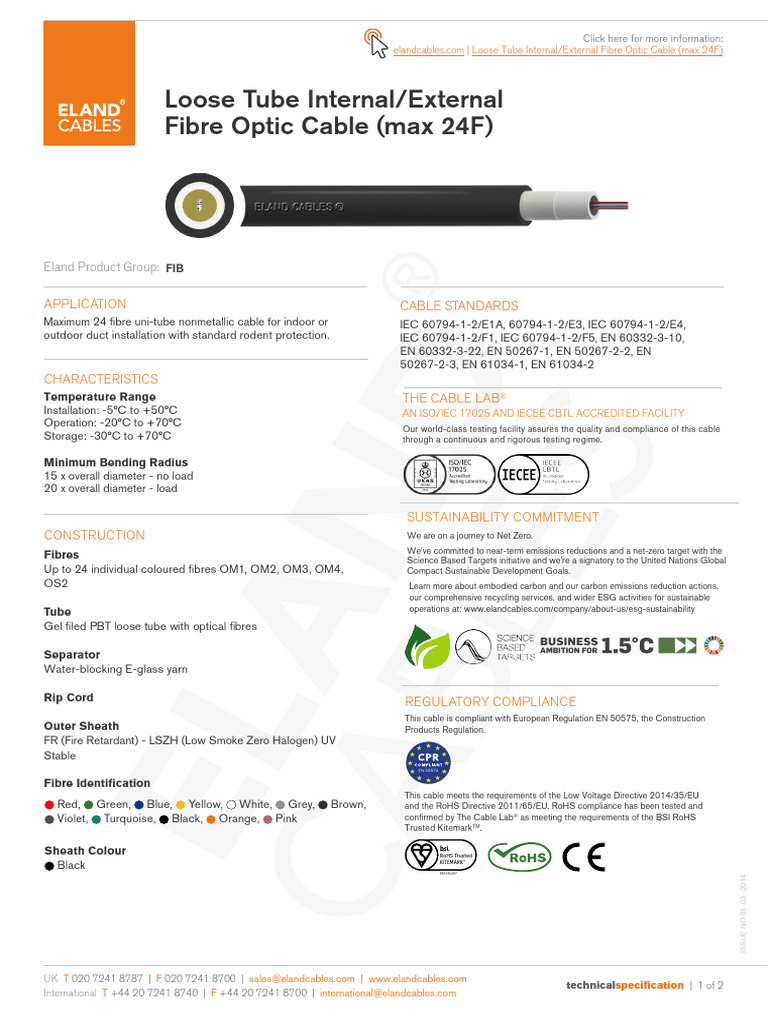 Loose Tube Internal External Fibre Optic Cable Max 24f | PDF | Optical ...