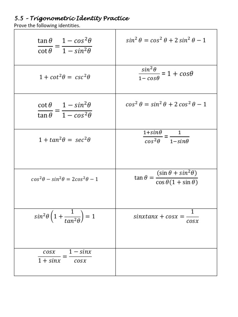 5.5 - Trig. Identity Practice | PDF | Teaching Methods & Materials