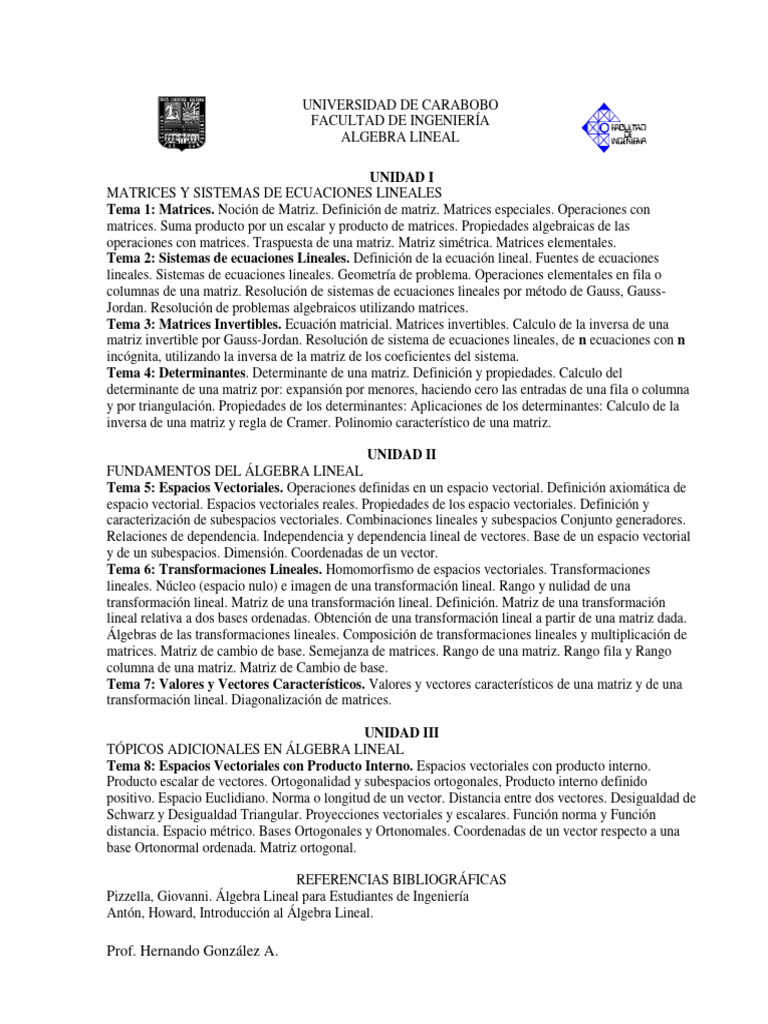 Tema1 Algebra Lineal | PDF | Matriz (Matemáticas) | Espacio vectorial
