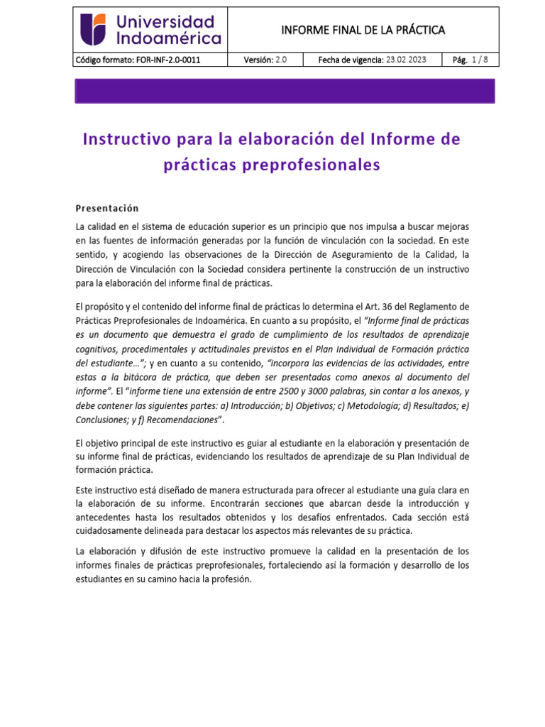 Instructivo para El Informe Final Del Estudiante | PDF | Blog | Aprendizaje