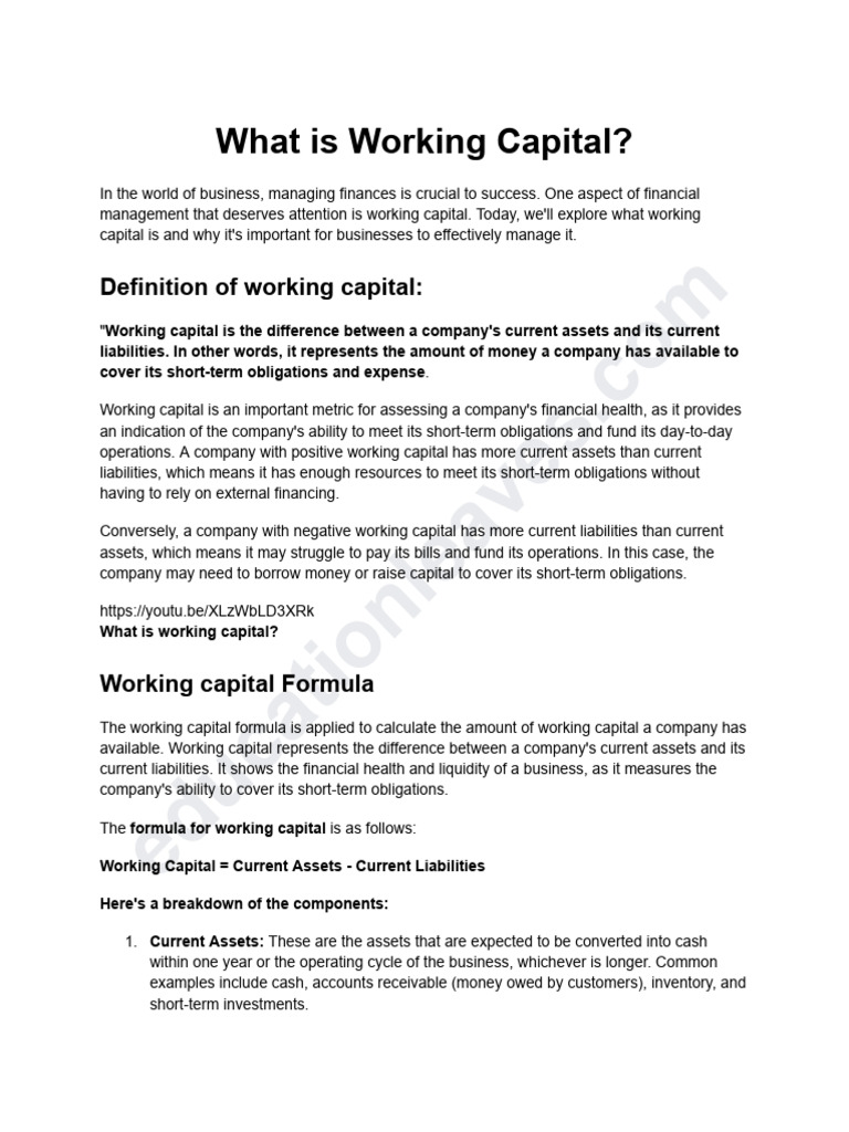 Working Capital PDF | PDF | Working Capital | Current Liability