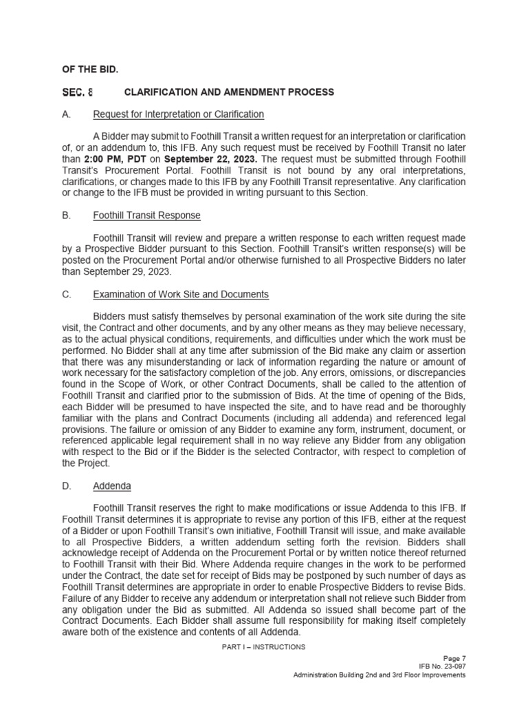 Of The Bid. Clarification and Amendment Process | PDF | Addendum | Justice