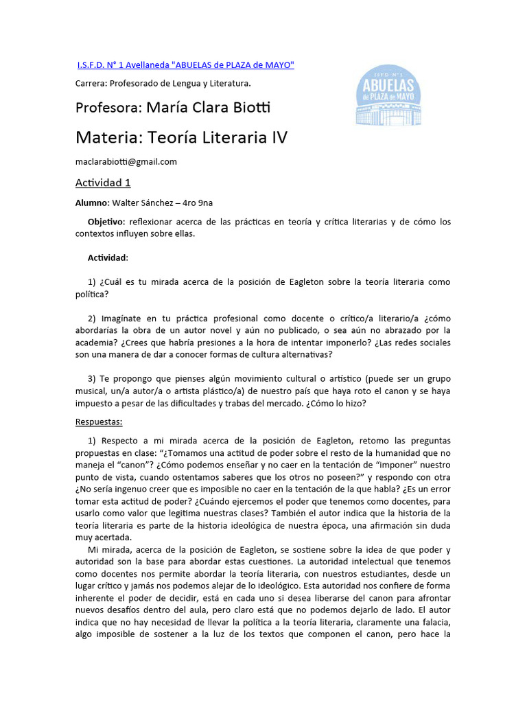 Actividad Clases 1 TRABAJO PRACTICO | PDF | Autor | Ideologías
