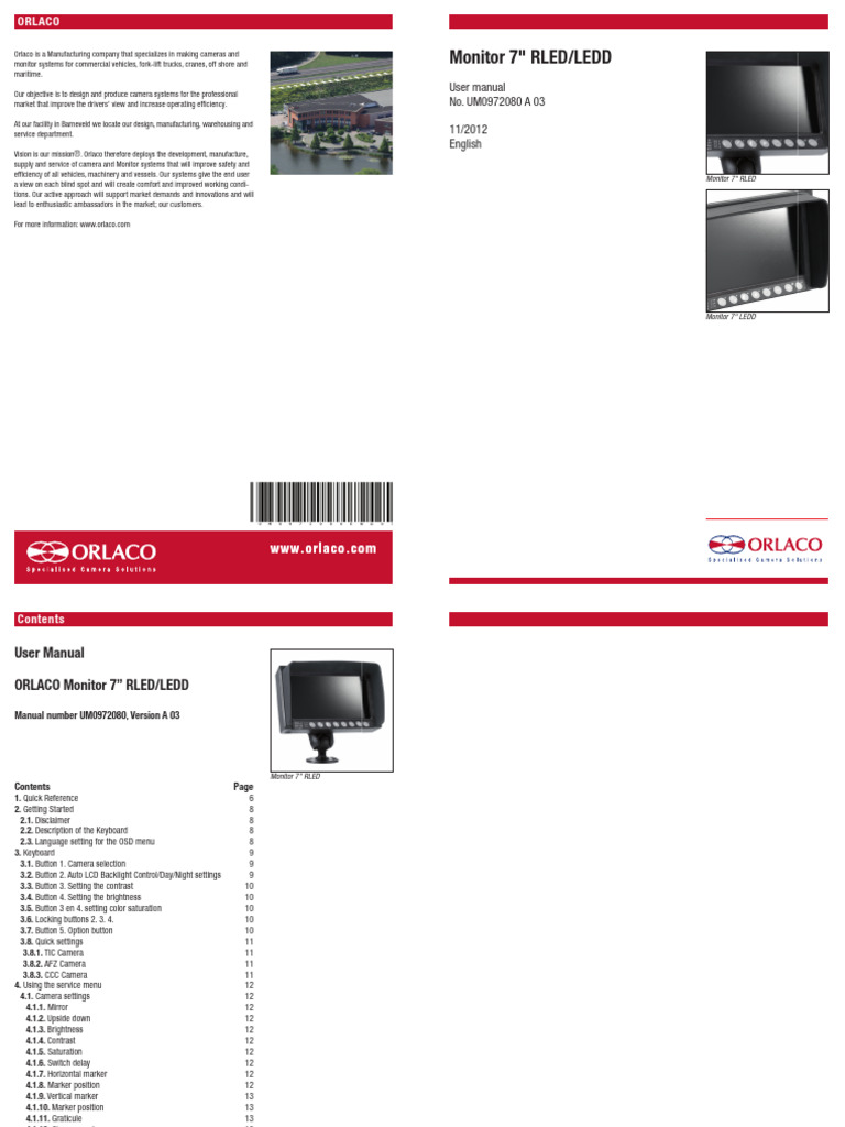 UM0972080 Monitor 7in RLED LEDD EN A03 print | PDF | Menu (Computing) | Computer Keyboard