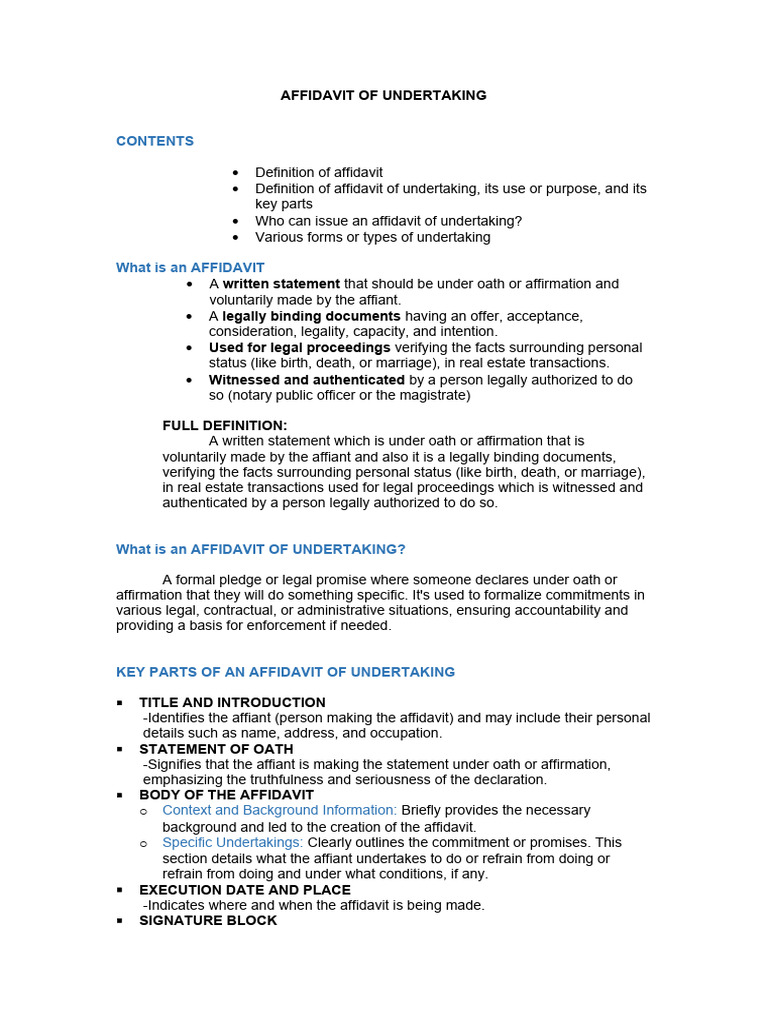 Understanding Affidavit of Undertaking | PDF | Affidavit | Justice