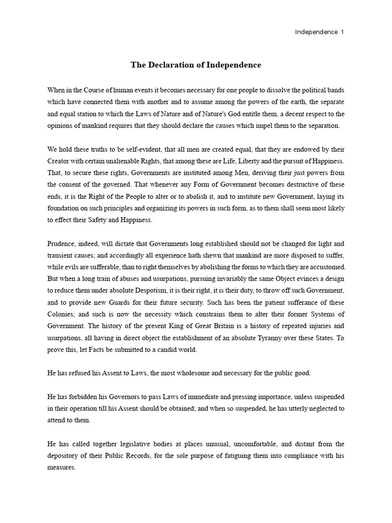 The Declaration of Independence | PDF | United States Declaration Of ...