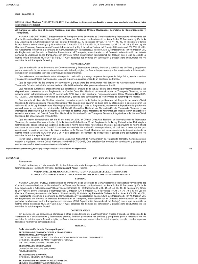 NORMA Oficial Mexicana NOM 087 SCT 2 2017 | PDF