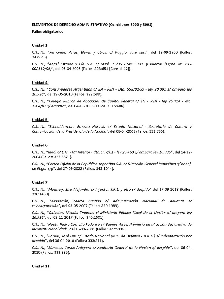 Fallos de Lectura Obligatoria (Comisiones 8000 y 8001) | PDF | Argentina