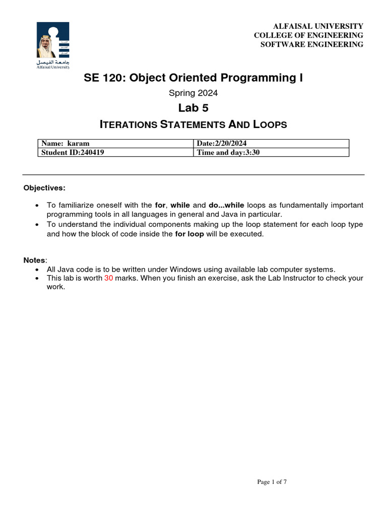 Lab5 Se 120l Spring 2024 Pdf Control Flow Computer Program 
