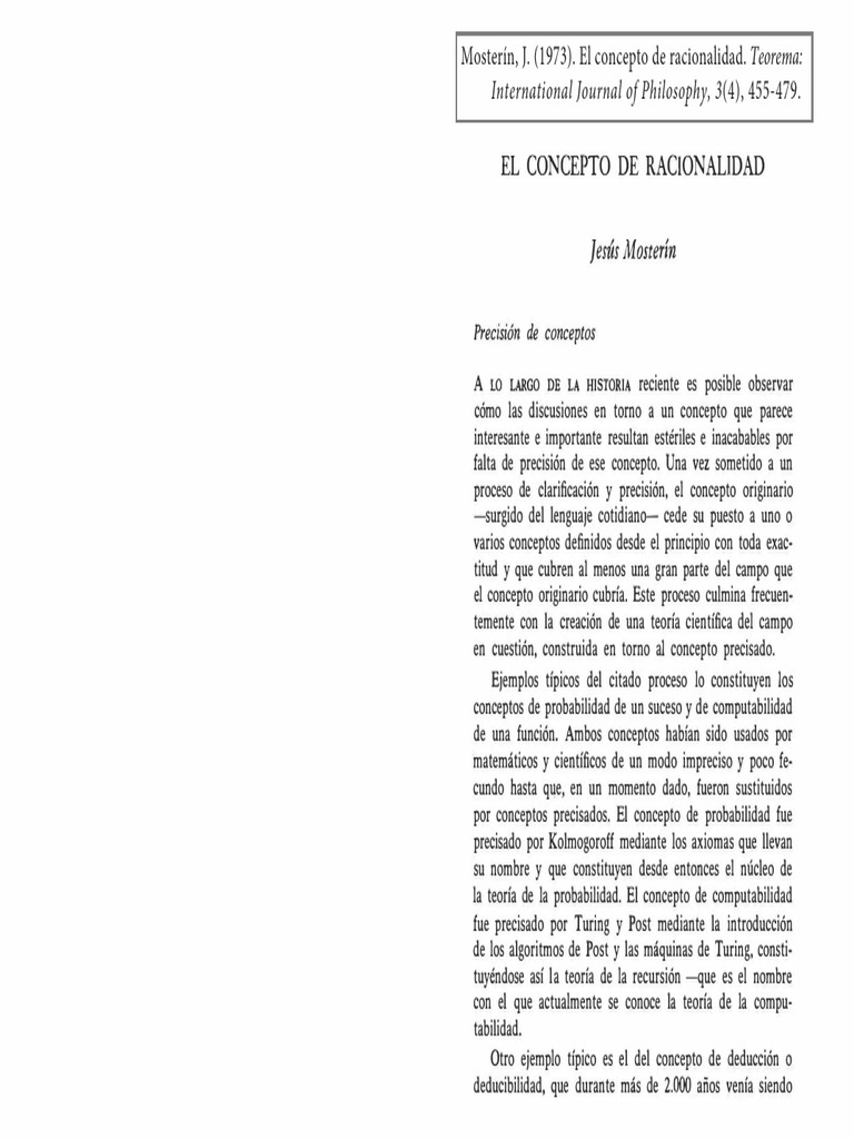 Mosterín (1973) El Concepto de Racionalidad | PDF | Evidencia | Racionalidad