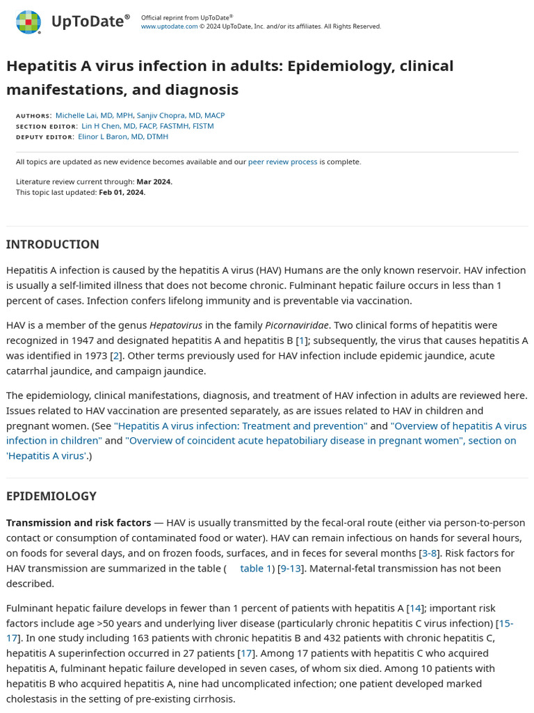 Hepatitis A Virus Infection in Adults - Epidemiology, Clinical ...