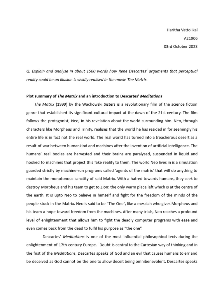 Descartes' Philosophy in The Matrix | PDF | René Descartes | Epistemology