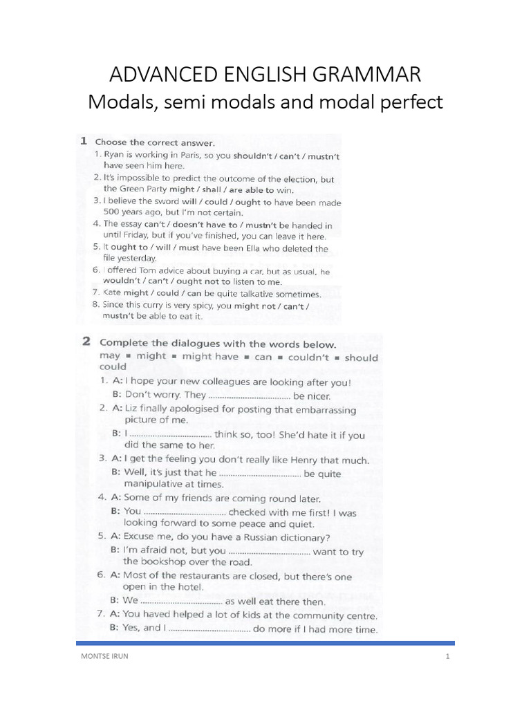 3 ADVANCED ENGLISH GRAMMAR Modals | PDF
