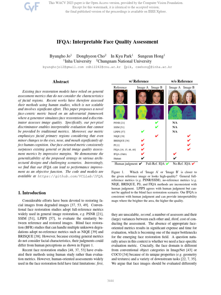 Jo IFQA Interpretable Face Quality Assessment WACV 2023 Paper | PDF | Evaluation | Perception