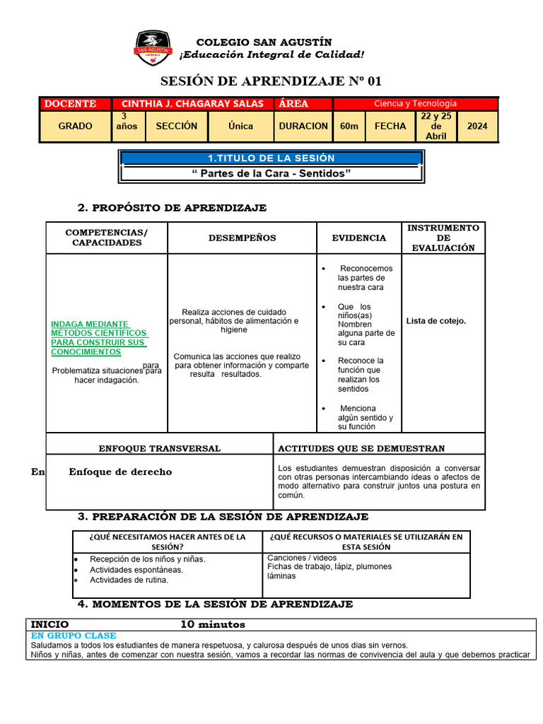 22 Abril Partes de La Cara | PDF | Sentidos | Aprendizaje