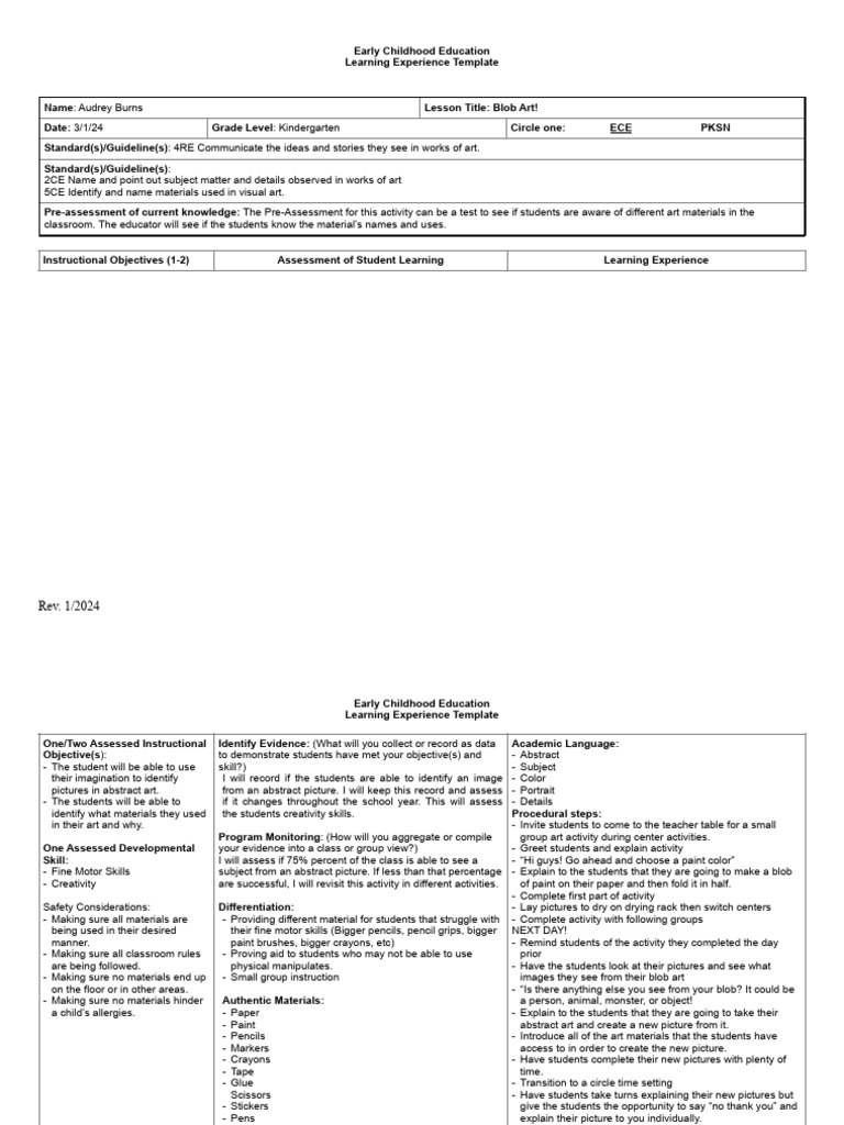visual arts lesson plan | PDF | Early Childhood Education | Lesson Plan