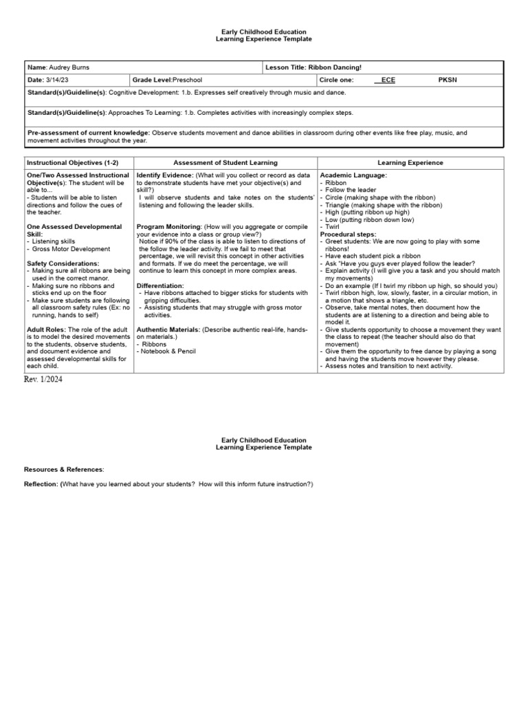 Movement Lesson Plan | PDF | Early Childhood Education | Learning