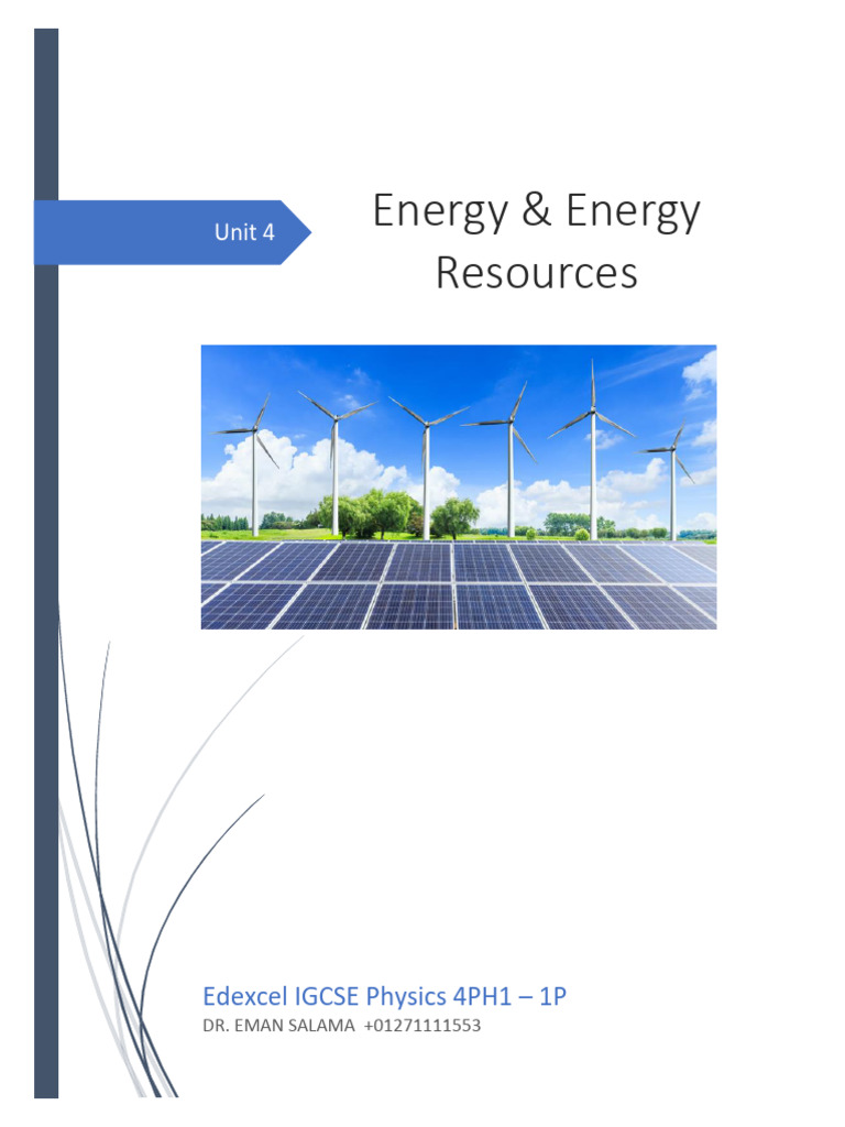 Unit 4 Energy Resources & Energy Transfers Classified 1P Edexcel | Download Free PDF | Physics ...