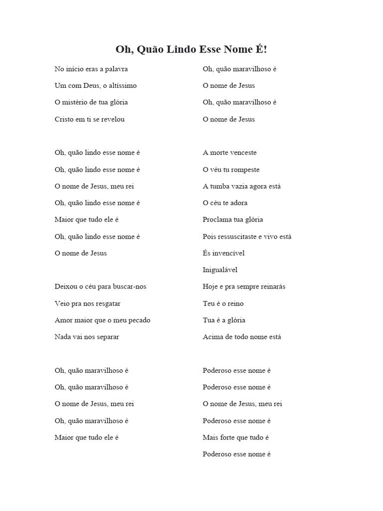 Oh, Quão Lindo Esse Nome É - Letra | PDF