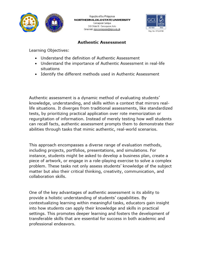 Authentic Assessment | PDF | Educational Assessment | Learning