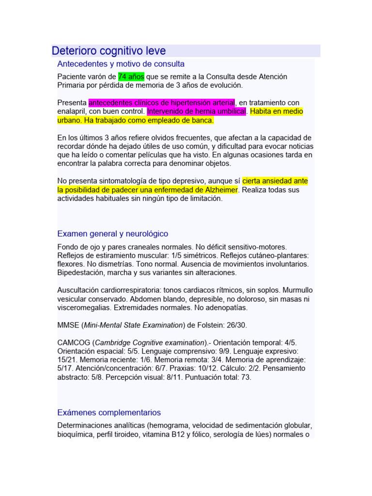 Caso Clinico Deterioro Cognitivo Leve - Alexa Escobar | PDF | Demencia ...