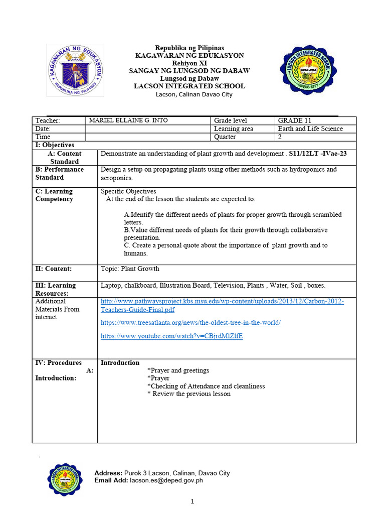 Lesson Plan in SHS | Download Free PDF | Trees | Learning