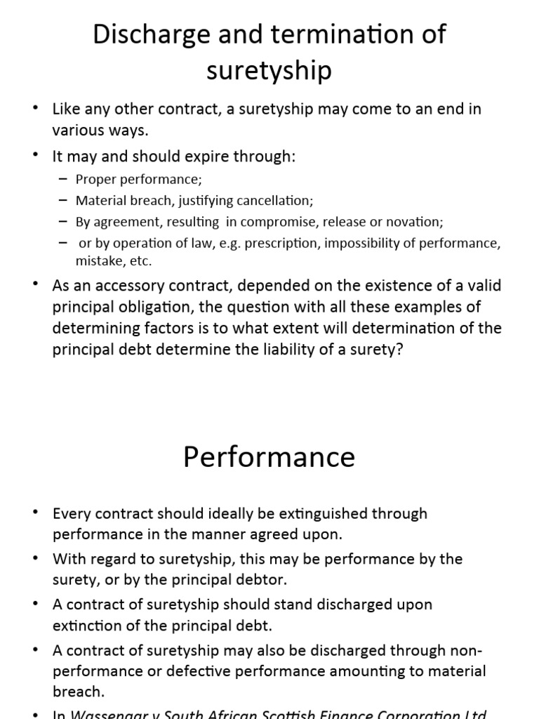Discharge and Termination of Suretyship | PDF | Surety | Breach Of Contract