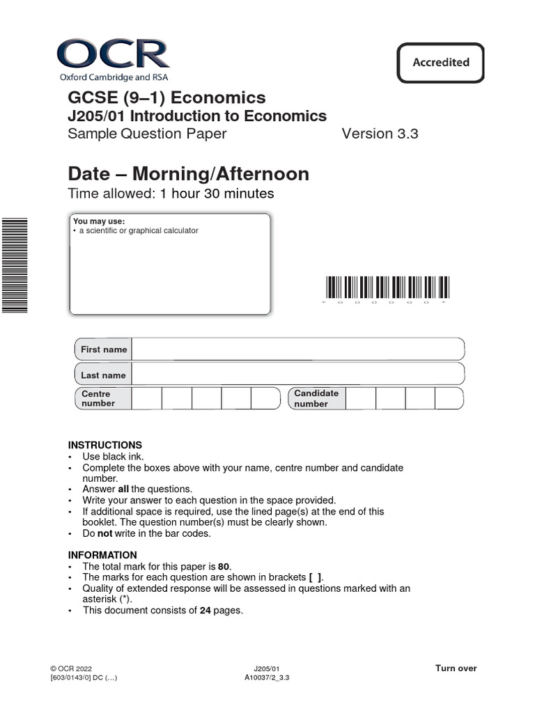 Unit j205 01 Introduction To Economics Sample Assessment Material | PDF ...