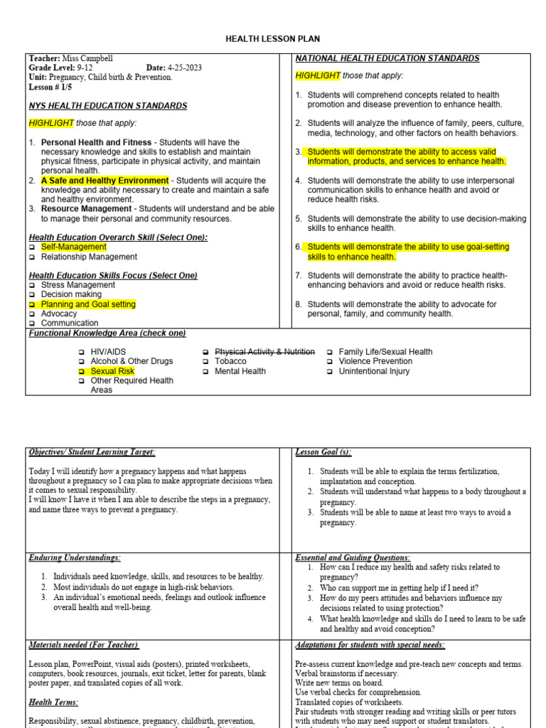 Pregnancy Education Lesson Plan | PDF | Fertilisation | Educational ...