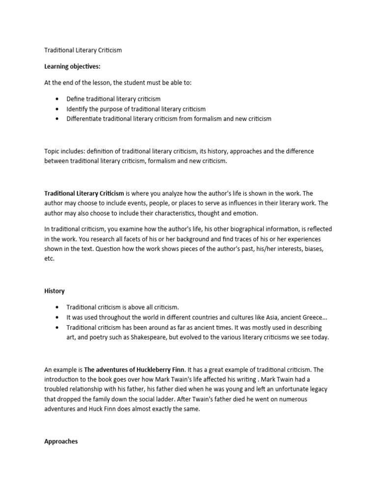 Traditional Literary Criticism Report | PDF | Liberal Arts Education ...