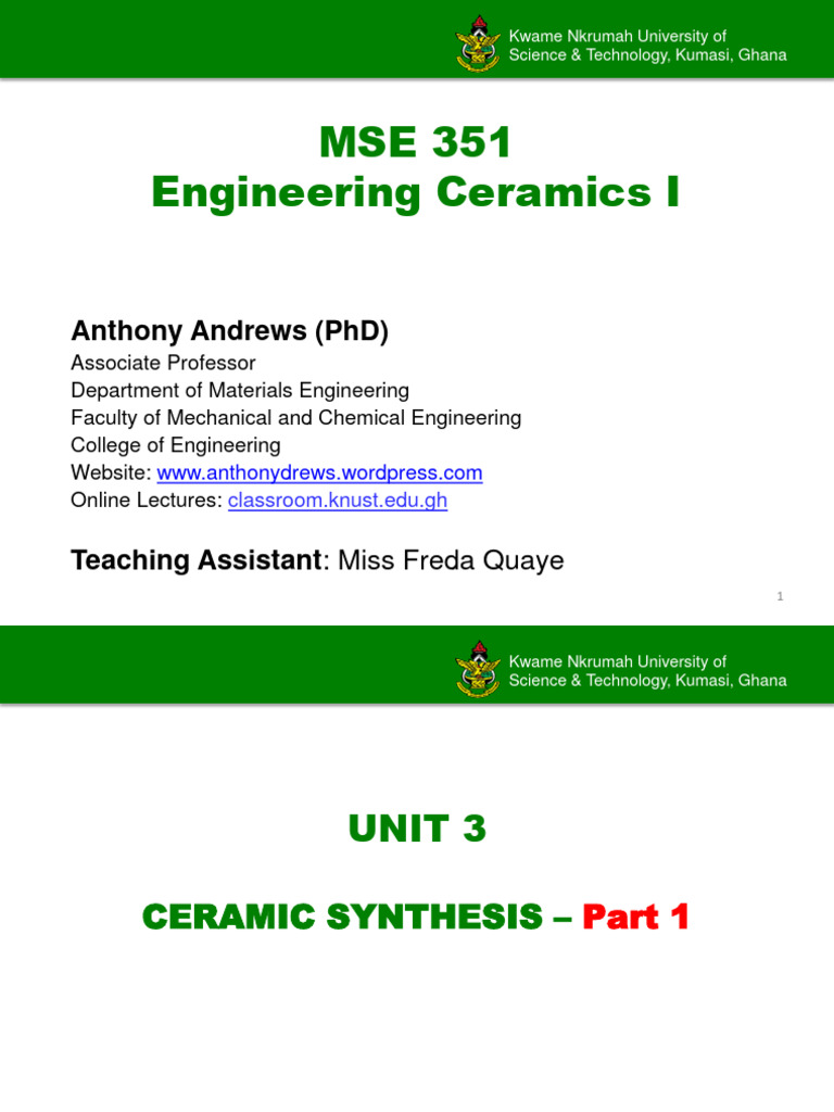 MSE 351 Engineering Ceramics_UNIT 3_Part 1 | PDF | Ceramics | Mill (Grinding)