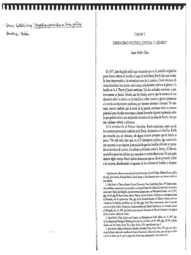 Susan Moller Okin Liberalismo Politico Justicia y Genero | PDF