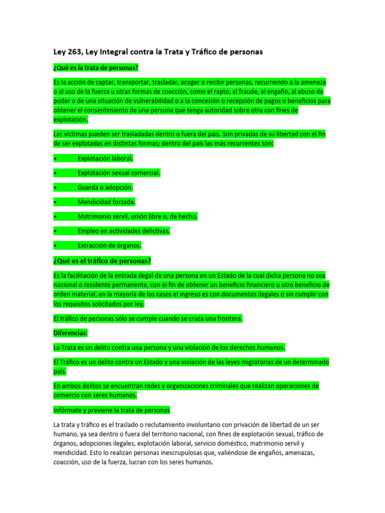 Ley 263, Trafico de Personas | PDF | Trata de personas | Justicia