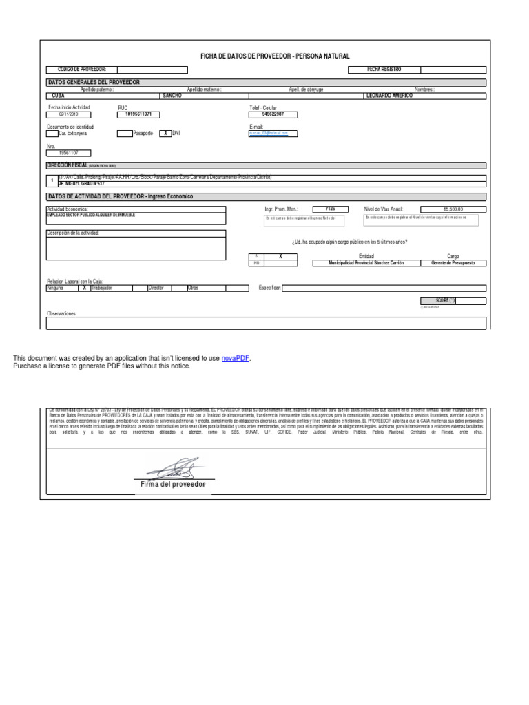 Ficha de Datos Persona Natural | PDF | Documento de identidad